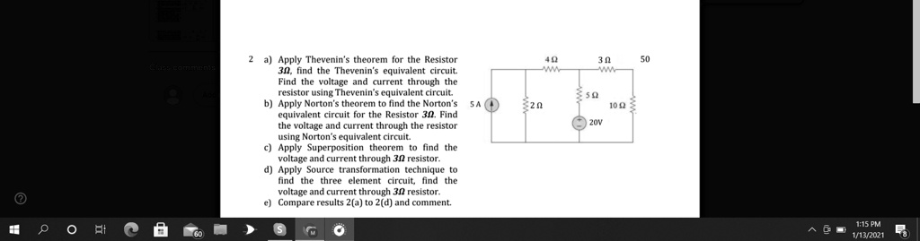 Solved A Apply Thevenins Theorem For The Resistor 3 Find The