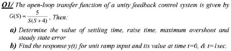SOLVED: The open-loop transfer function of a unity feedback control system is given by G(S ...