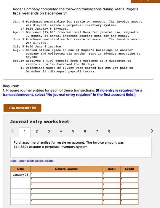 SOLVED: Roger Company completed the following transactions during Year ...