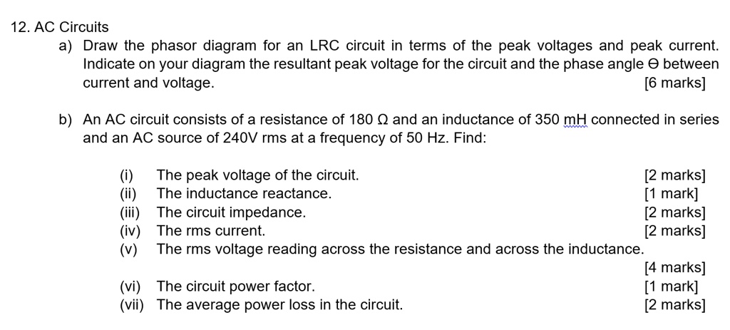 12 ac circuits a draw the phasor diagram for an lrc circuit in terms of ...