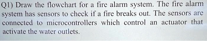 Q1) Draw the flowchart for a fire alarm system. The fire alarm system ...