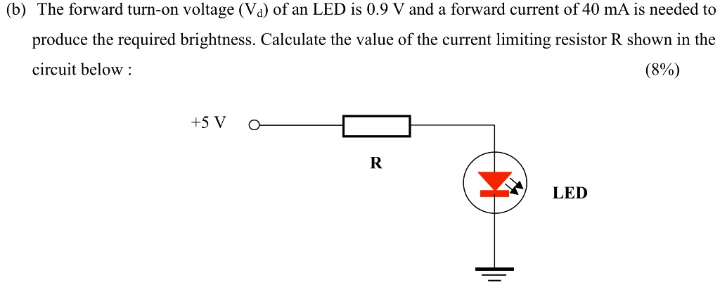 SOLVED: (b) The forward turn-on voltage (Va) of an LED is 0.9 V and a forward current of 40 mA ...