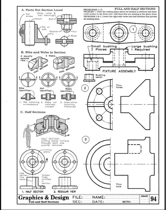 SOLVED: PROBLEMS 1-3: FULL AND HALF SECTIONS PROBLEM 1: Omit the ...