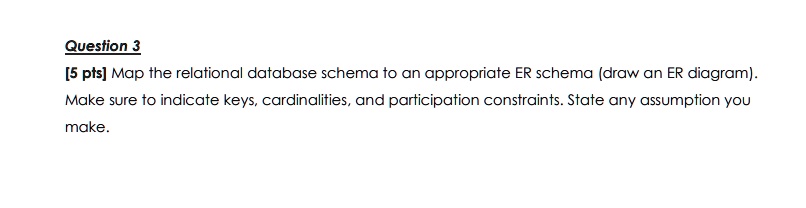 SOLVED: introduction to database management system Question 2 [5 pts] Map the relational ...