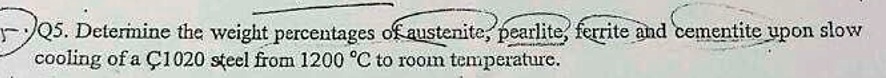 Q5. Determine the weight percentages of austenite, pearlite, ferrite ...