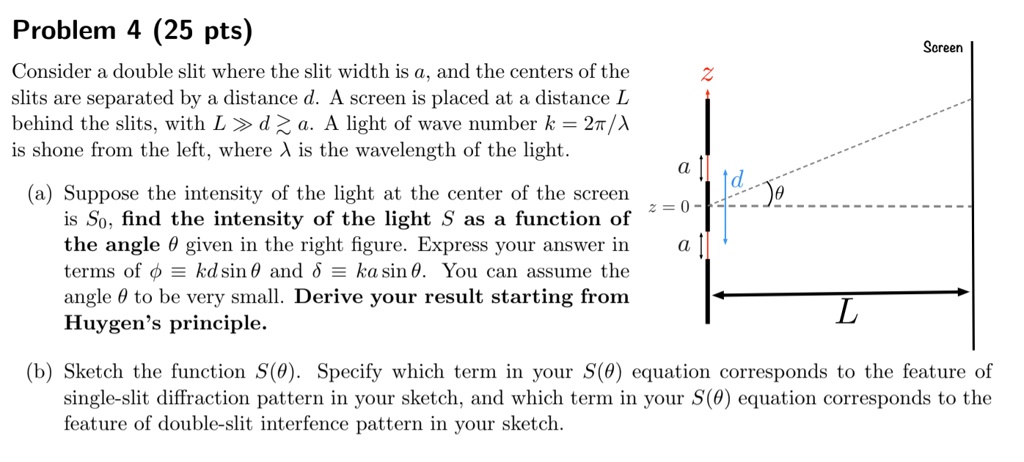 SOLVED: Problem 4 (25 pts) Consider a double slit where the slit width ...