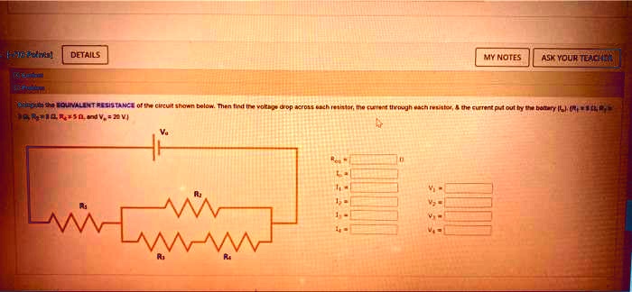 SOLVED: Compute the equivalent resistance of the circuit shown below. Then find the voltage drop ...