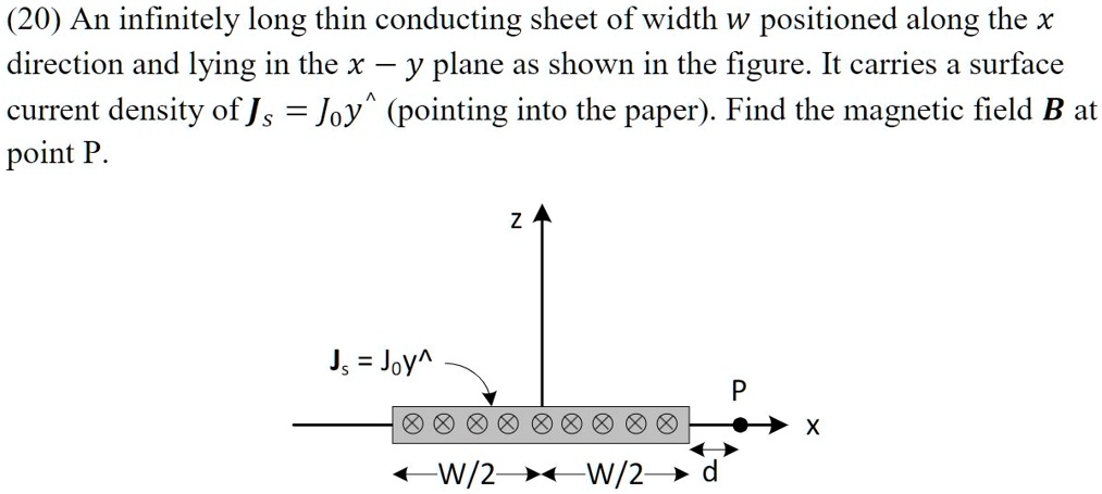 SOLVED: (20) An infinitely long thin conducting sheet of width w ...