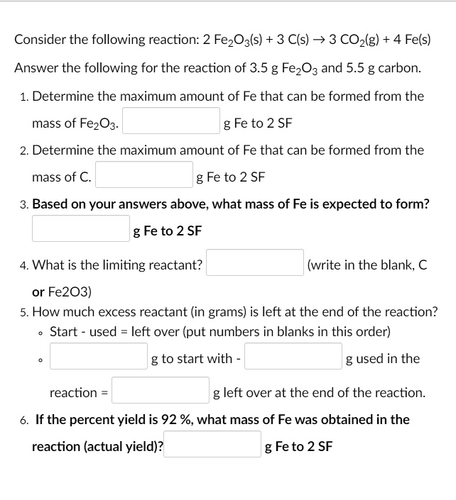 Solved Consider The Following Reaction 2 Fe2o3 S 3 C S â† 3 Co2