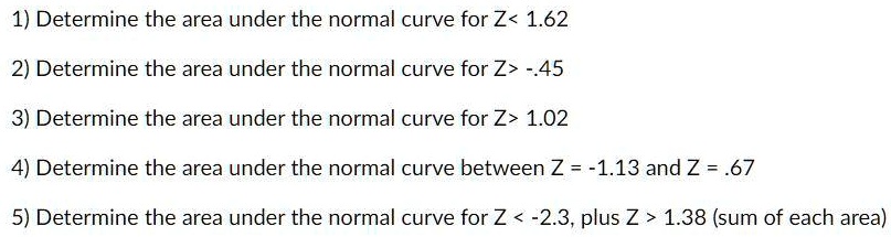 SOLVED: 1) Determine the area under the normal curve for Z 45. 3 ...