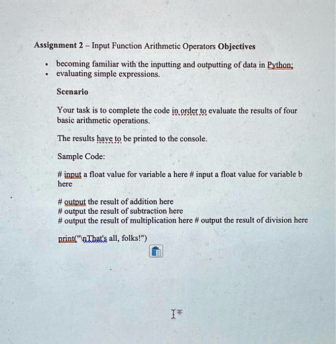 Solved Cyber Security And Networking 140 Assignment 2 Input Function Arithmetic Operators