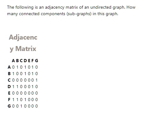 SOLVED: The following is an adjacency matrix of an undirected graph ...