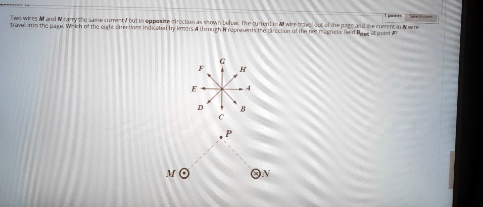 SOLVED: Two wires M and N carry the same current / but Points opposite ...