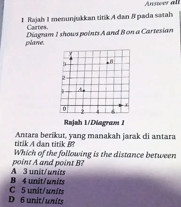 Answer all 1 Rajah 1 menunjukkan titik A dan B pada satah Cartes ...