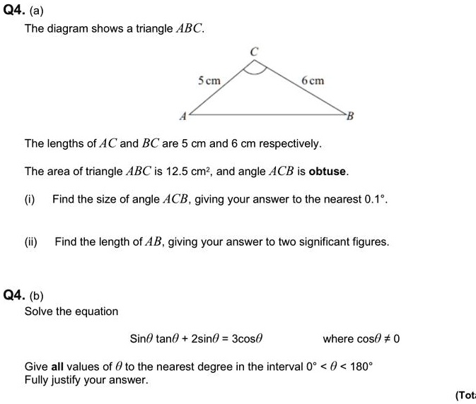 SOLVED: The diagram shows a triangle ABC. The lengths of AC and BC are ...