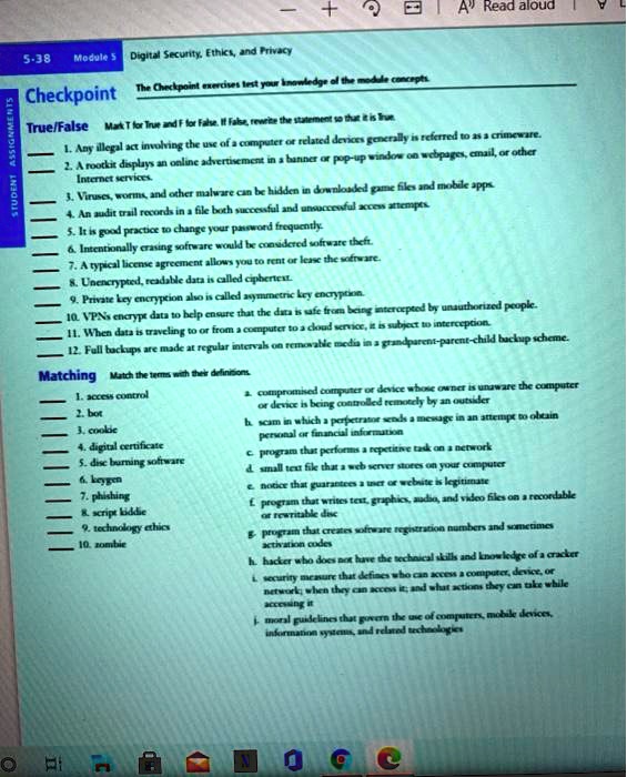 SOLVED: Module 5: Digital Security, Ethics, and Privacy The Checkpoint ...