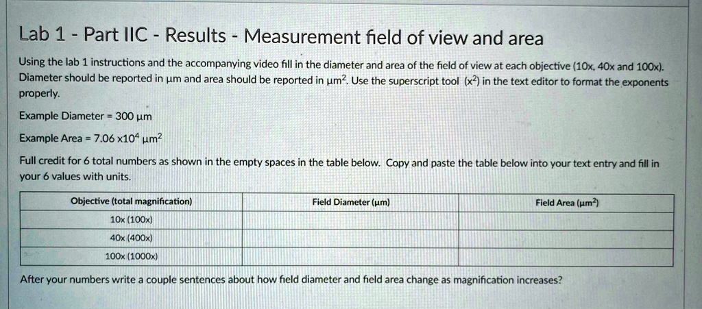 Lab 1 - Part IIC - Results - Measurement field of view and area Using ...