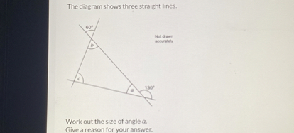 SOLVED: The diagram shows three straight lines. Work out the size of ...