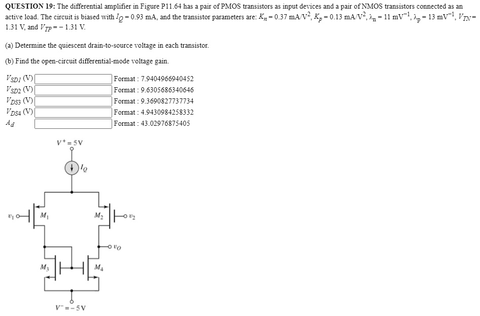 question 19 the differential amplifier in figure p1164 has a pair of pmos transistors as input ...