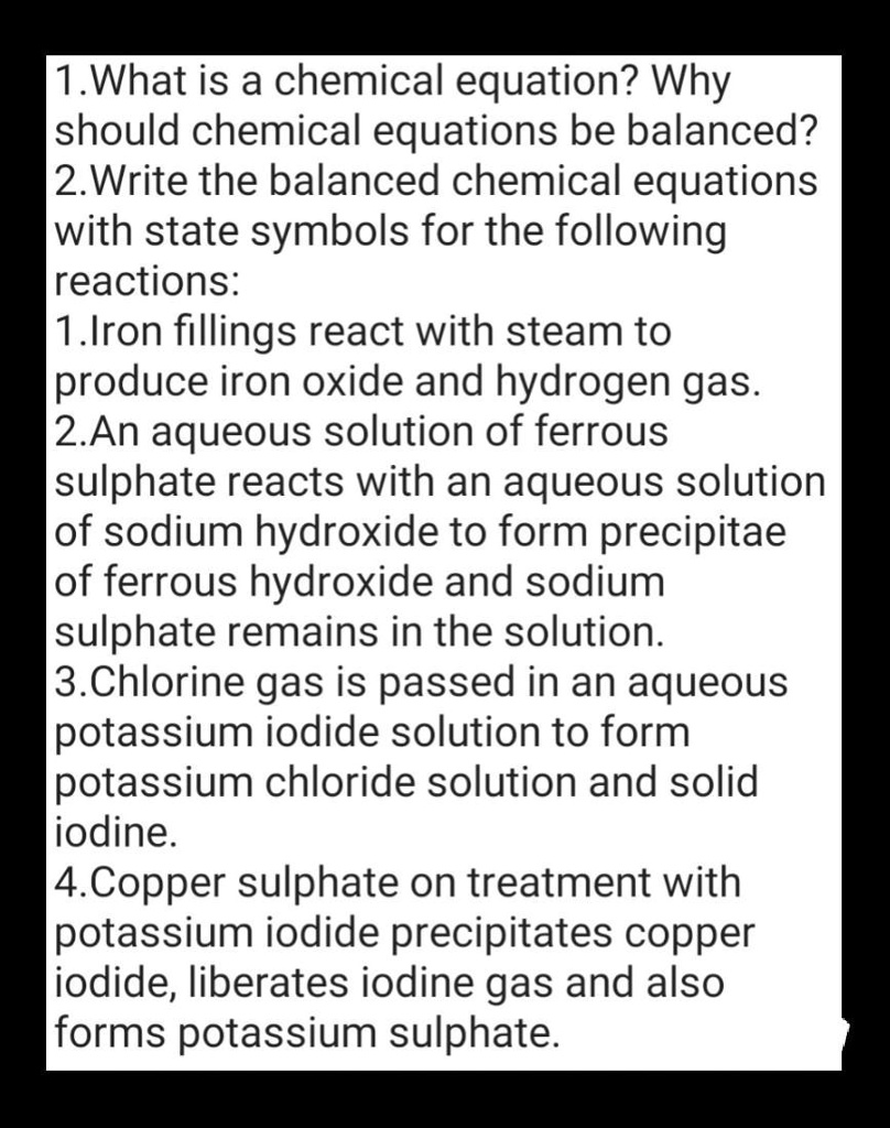 SOLVED: 'Write the balaced equation with the state symblos for the following reactions 1.What is ...