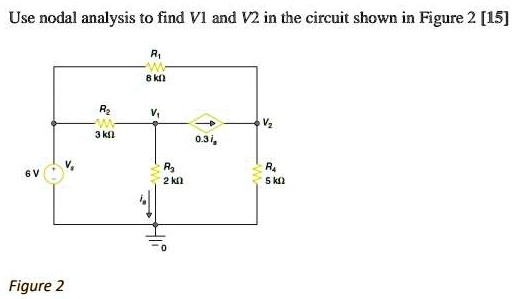 SOLVED: Use nodal analysis to find V1 and V2 in the circuit shown in Figure 2 [ Use nodal ...