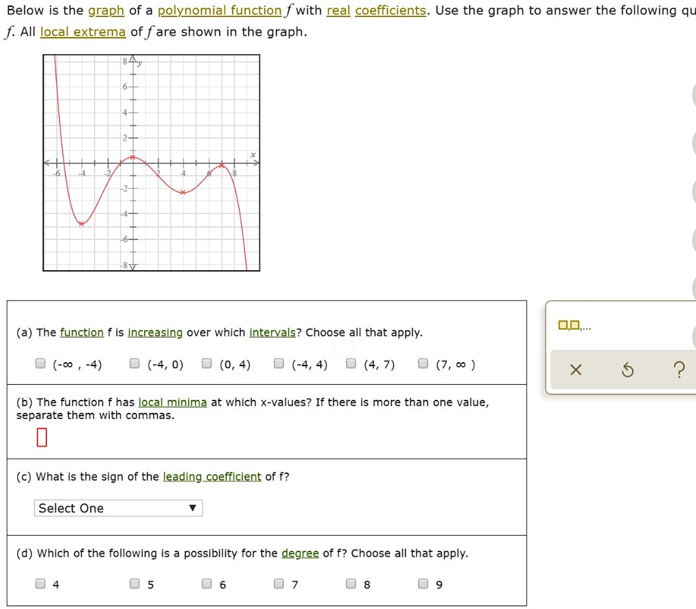 [GET ANSWER] below is the graph of a polynomial function with real coefficients use the graph to ...