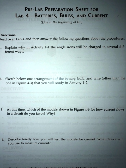 pre lab preparation sheet for lab 4 batteries bulbs and current due at ...