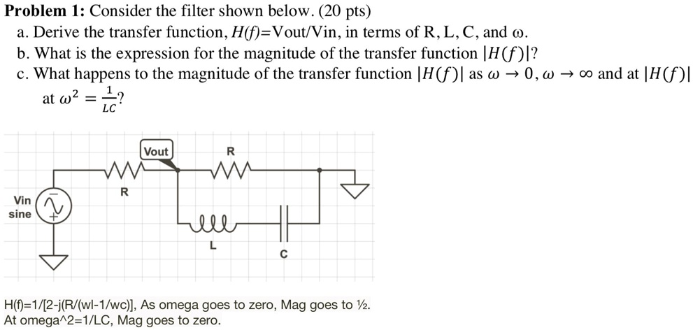SOLVED: Problem 1: Consider the filter shown below. (20 pts) a. Derive the transfer function, Hf ...