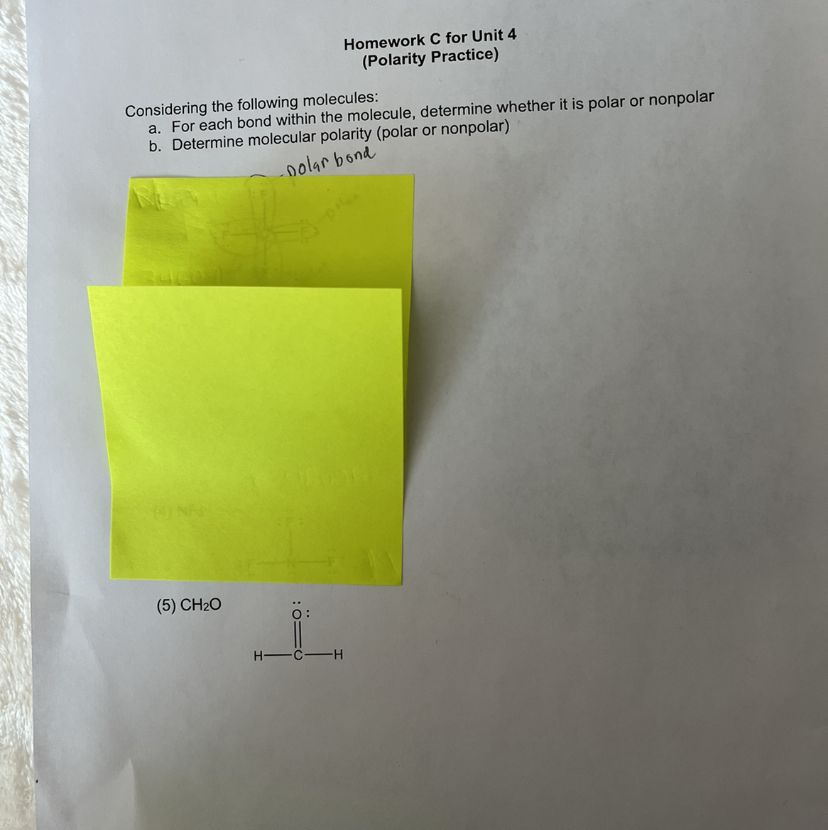 SOLVED: Homework C for Unit 4 (Polarity Practice) Considering the ...