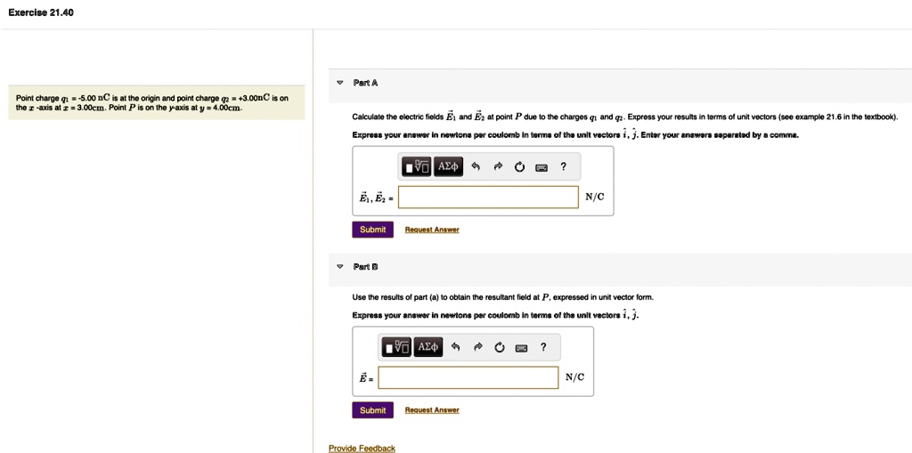 SOLVED: Texts: Exercise 21.40 Part A Point charge qi = -5.00 C is at ...