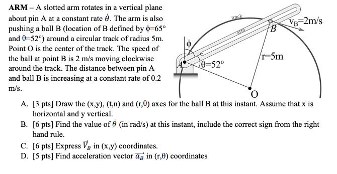 ARM - A slotted arm rotates in a vertical plane about pin A at a ...