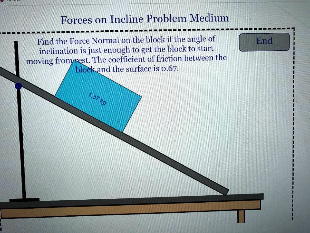 SOLVED: Forces on Incline Problem Medium Find the Force Normal on the ... SOLVED: Forces on Incline Problem Medium Find the Force Normal on the ...