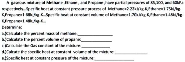 A gaseous mixture of Methane, Ethane, and Propane, have partial ...