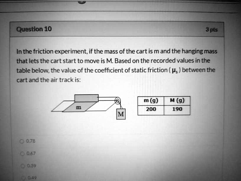 SOLVED:Question 10 3 pts In the friction experiment, if the mass of the ...
