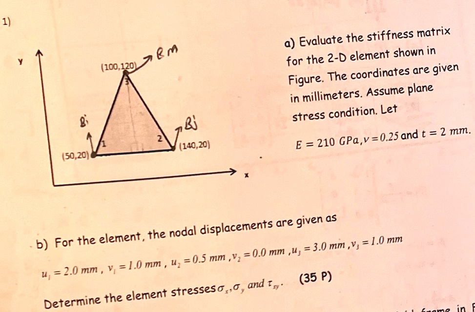 SOLVED: a) Evaluate the stiffness matrix for the 2-D element shown in ...