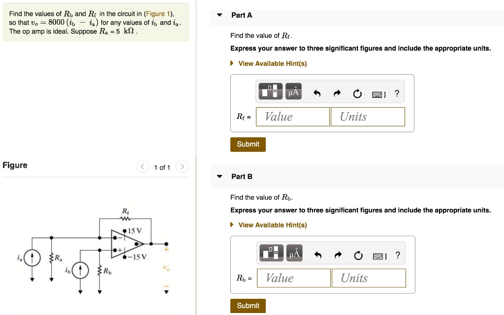 Find the values of Rb and Rf in the circuit in (Figure 1), so that vo ...