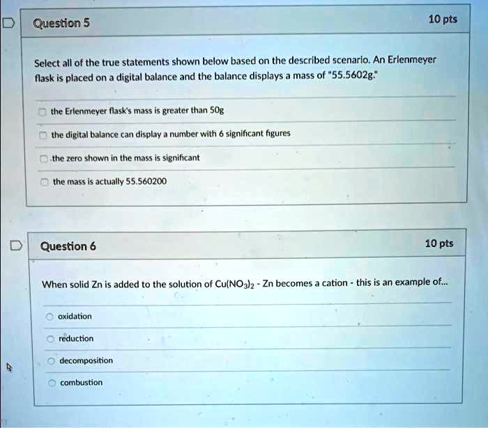SOLVED: Question 5 10 pts Select all of the true statements shown below ...