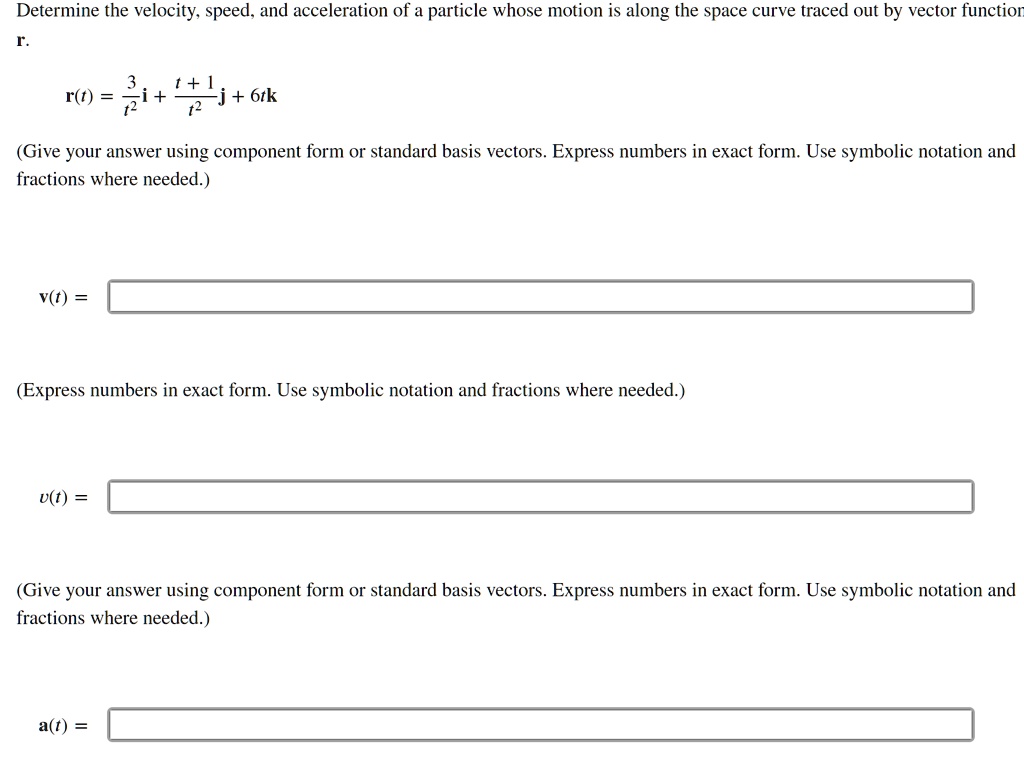 Determine the velocity, speed, and acceleration of a particle whose motion is along the space ...