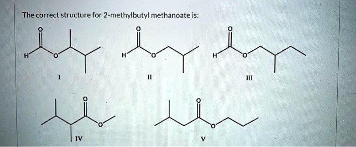 The = correct structure for 2-methylbutyl methanoate is: