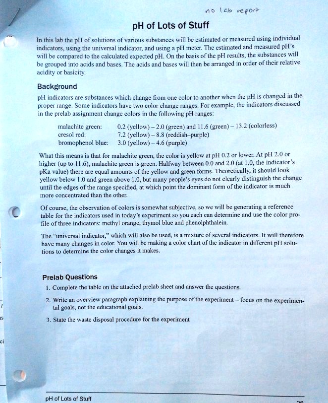 SOLVED: Title: pH of Various Substances and Comparison with Expected pH ...