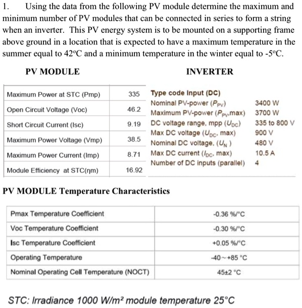 1 using the data from the following pv module determine the maximum and ...