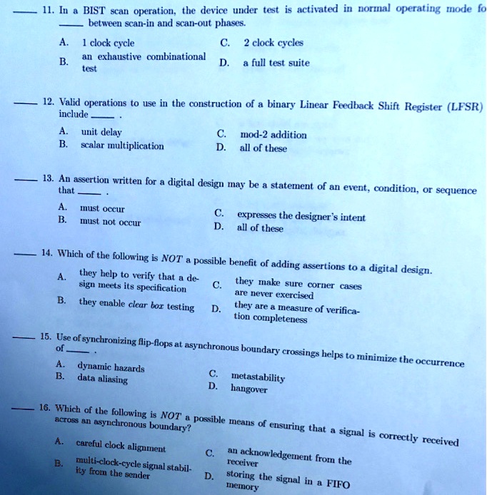 Solved 11 In A Bist Scan Operation The Device Under Test Is Activated In Normal Operating 3324