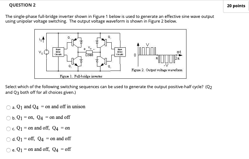 SOLVED: QUESTION 2 20 points The single-phase full-bridge inverter shown in Figure 1 below is ...