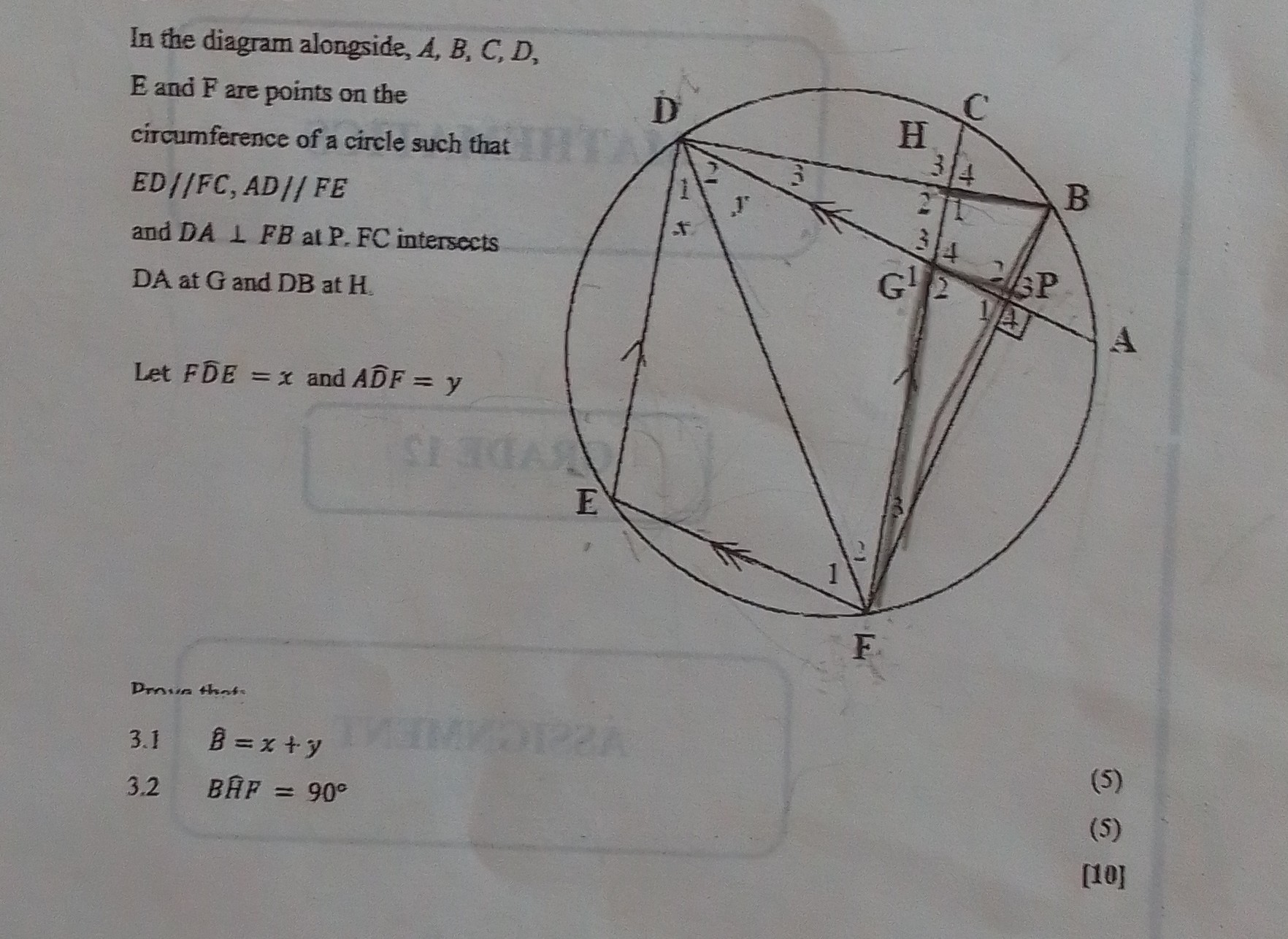 SOLVED: In the diagram alongside, A, B, C, D, E and F are points on the circumference of a ...