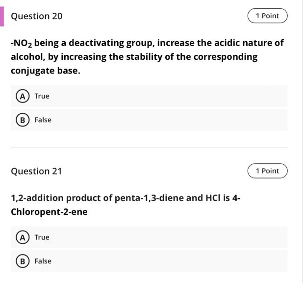 SOLVED: Question 20 Point NO2 being a deactivating group, increases the ...