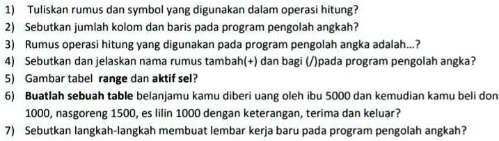 SOLVED: bantuin plissppppppppppppppp 1) Tuliskan rumus dan symbol yang ... SOLVED: bantuin plissppppppppppppppp 1) Tuliskan rumus dan symbol yang ...