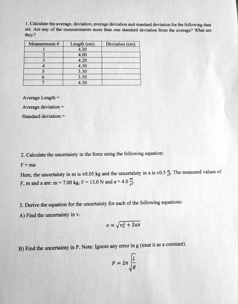 Solved Calculate The Average Deviation Average Deviation And