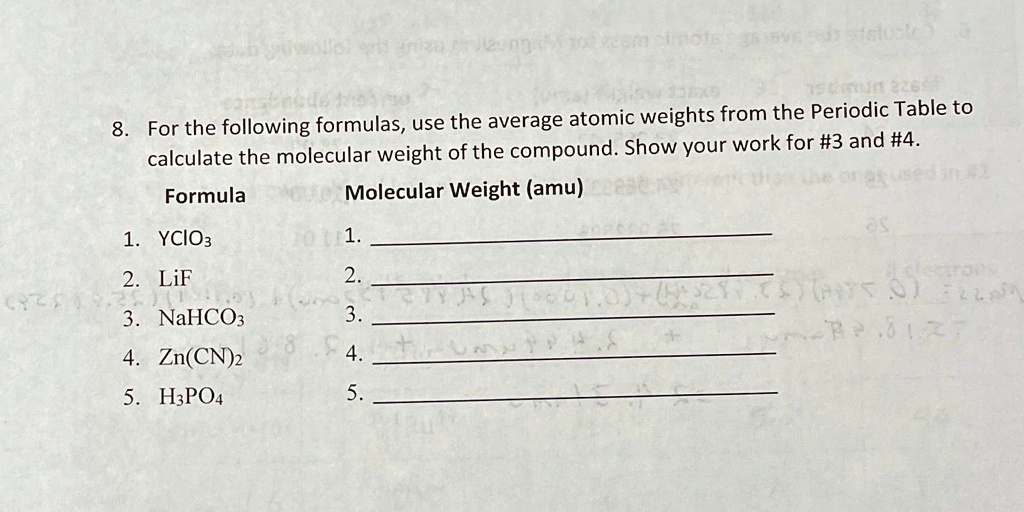 SOLVED: For the following formulas, use the average atomic weights from the Periodic Table to ...