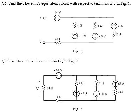 SOLVED: Q1.Find the Thevenin's equivalent circuit with respect to terminals a.b in Fig.1 14V 40 ...