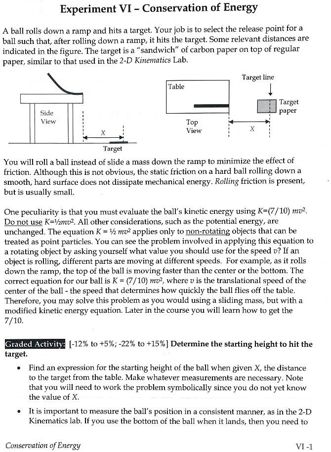 experiment vi conservation of energy a ball rolls down a ramp and hits ...